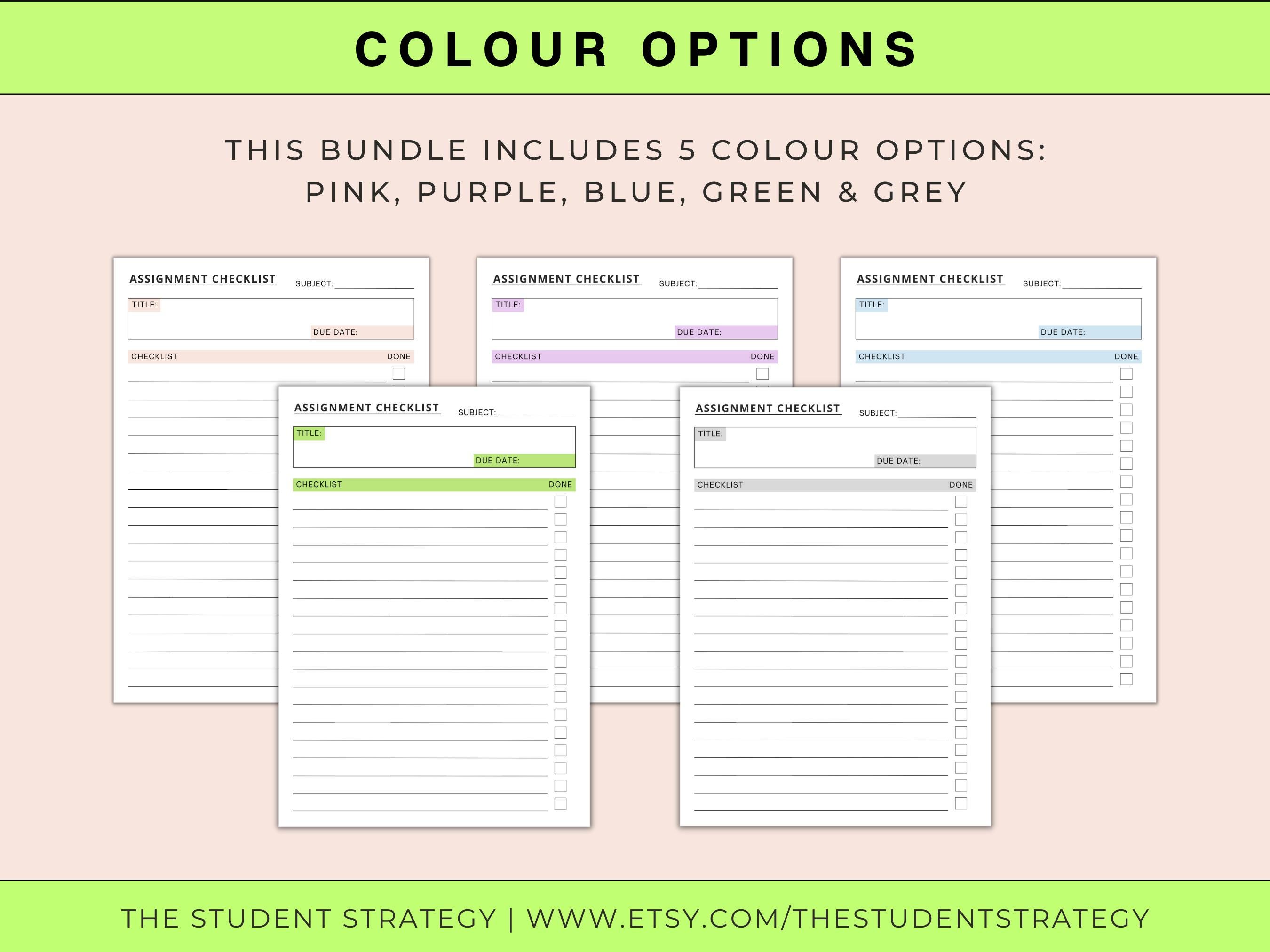 Simple Assignment Checklist for Students | Printable Assignment Planner ...