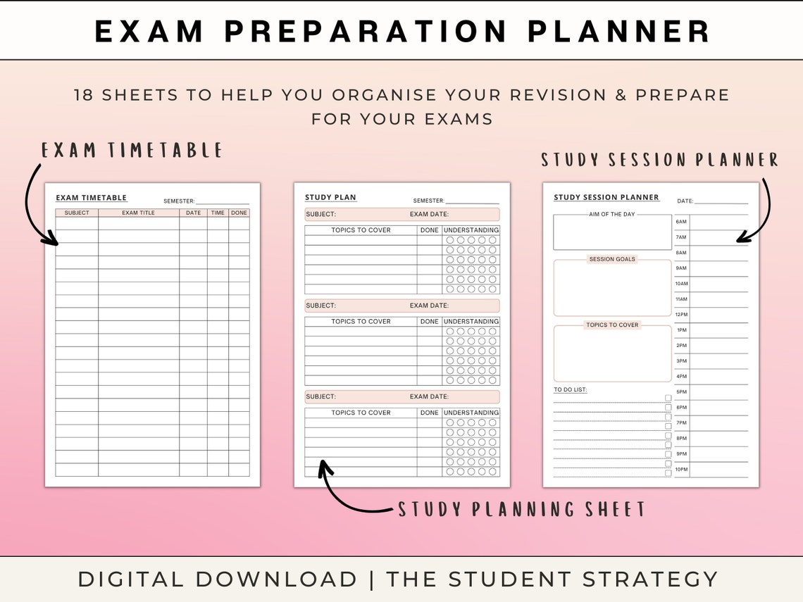 Student Exam Prep Planner | Printable Exam Study Template | College ...