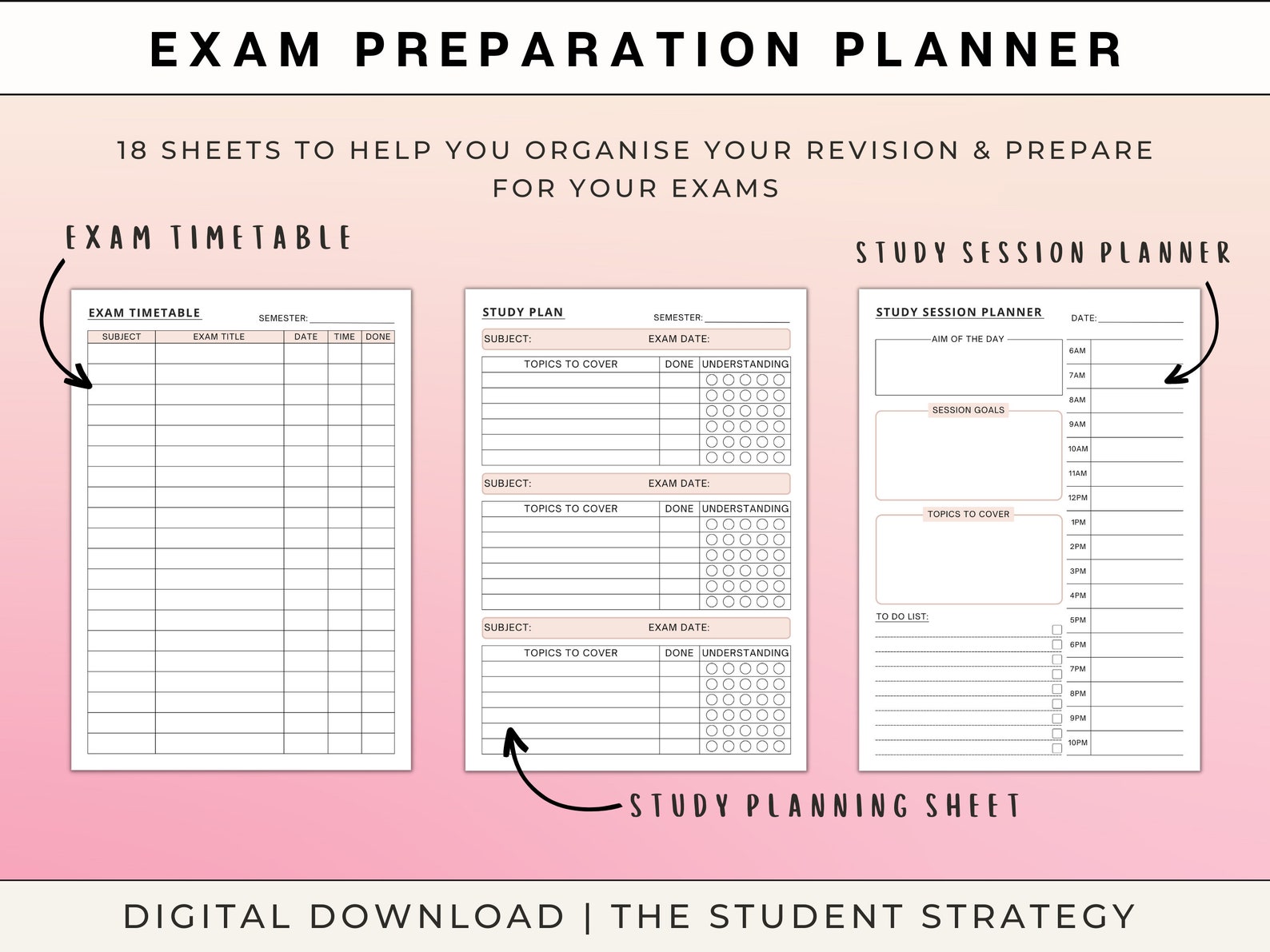 Student Exam Prep Planner | Printable Exam Study Template | College ...