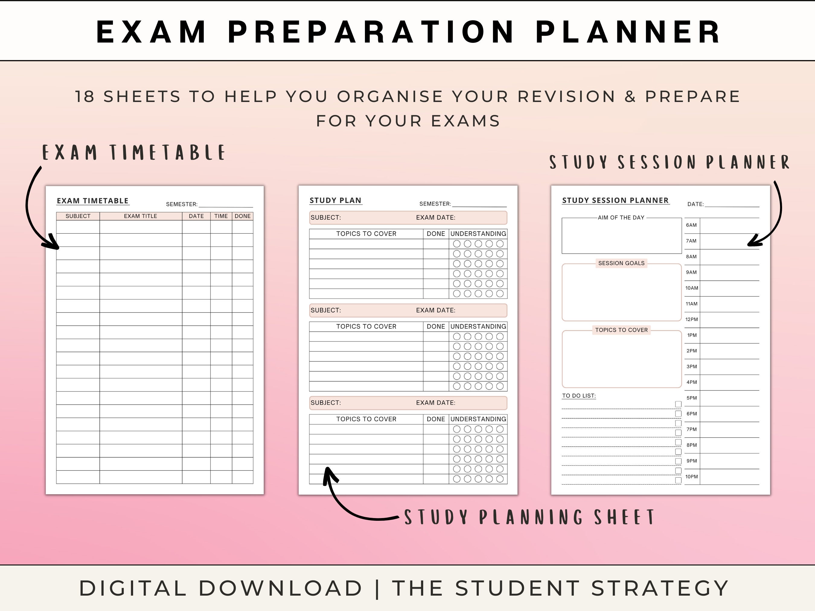 Student Exam Prep Planner | Printable Exam Study Template | College ...