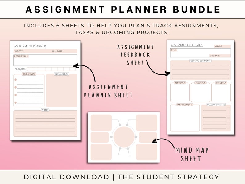 Assignment Planner & Tracker Templates | Printable Project Planner for ...