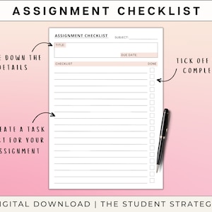 Simple Assignment Checklist for Students | Printable Assignment Planner ...