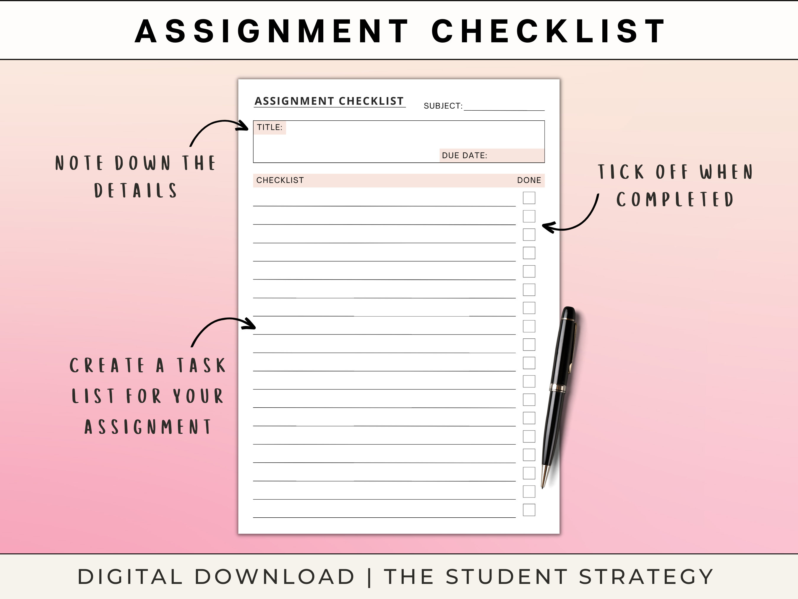 Simple Assignment Checklist for Students | Printable Assignment Planner ...
