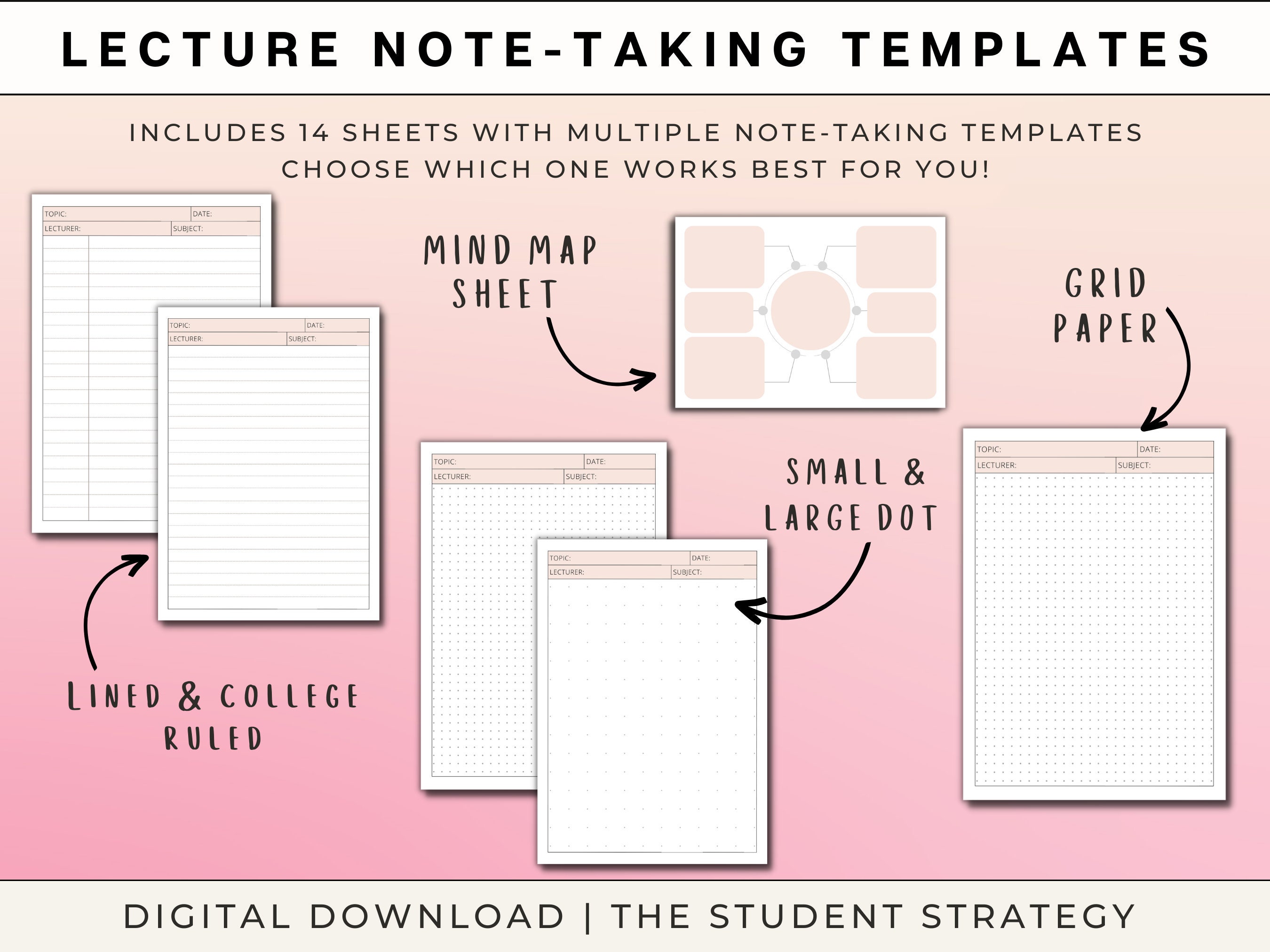 Lecture Notes Template Pack | Cornell Note-taking for Students | Dot ...