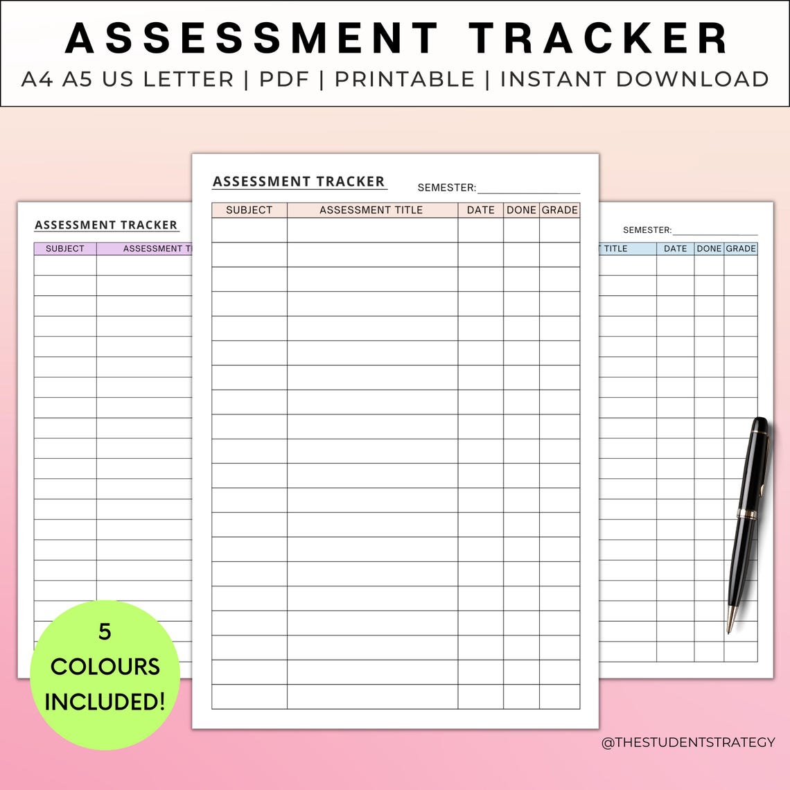 Simple Assessment Tracker Sheet | Printable Exam Schedule for Students ...