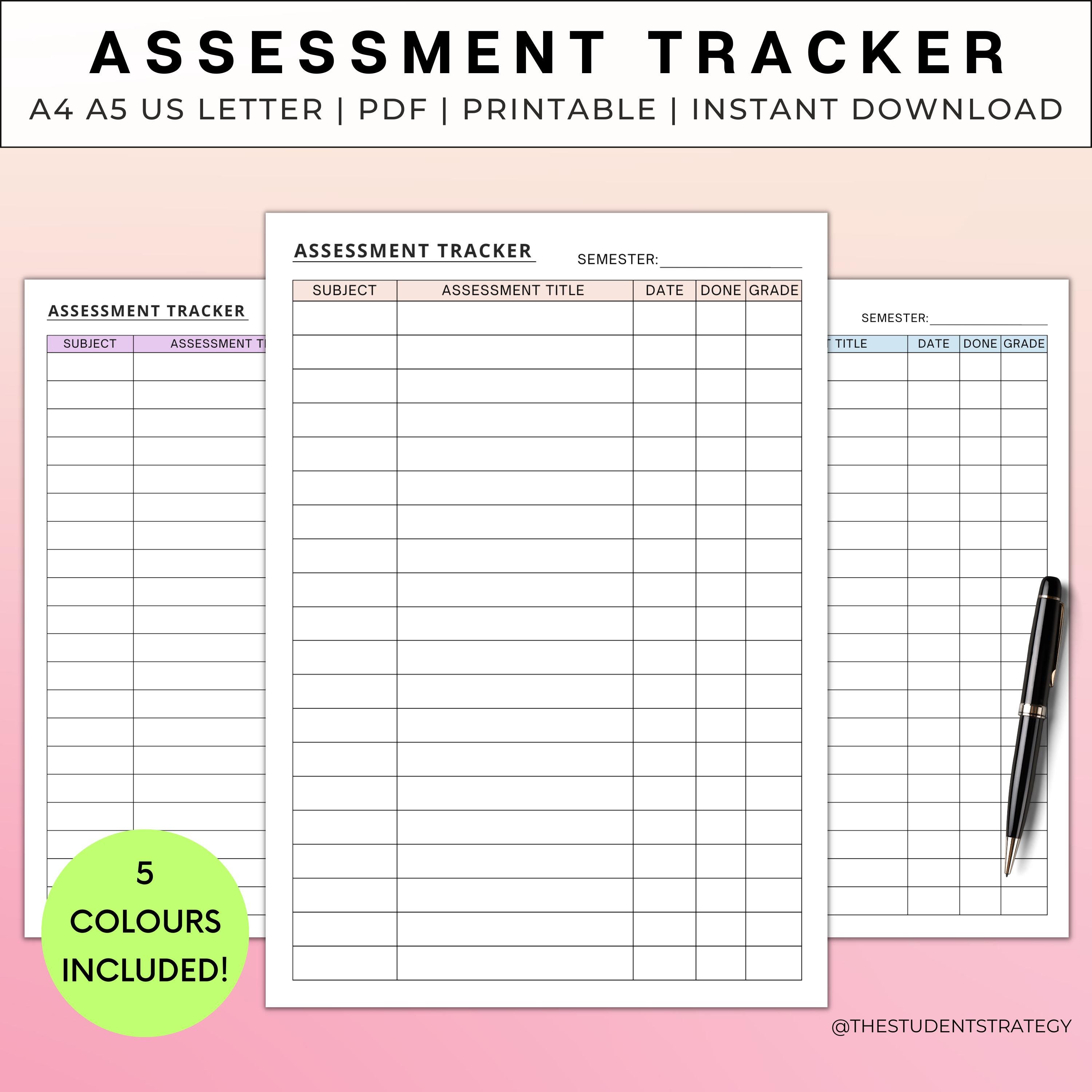 Simple Assessment Tracker Sheet | Printable Exam Schedule for Students ...