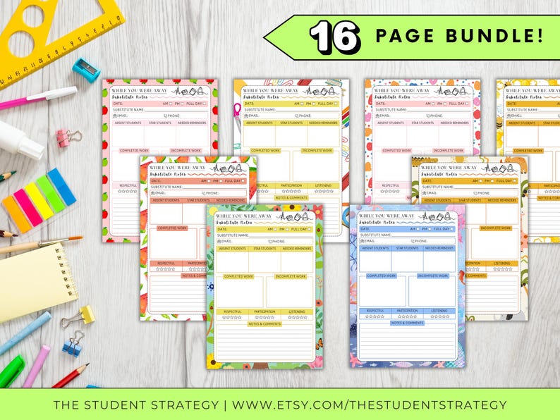 While You Were Away Substitute Teacher Notes | Substitute Teacher ...