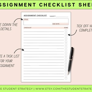Simple Assignment Checklist for Students | Printable Assignment Planner ...