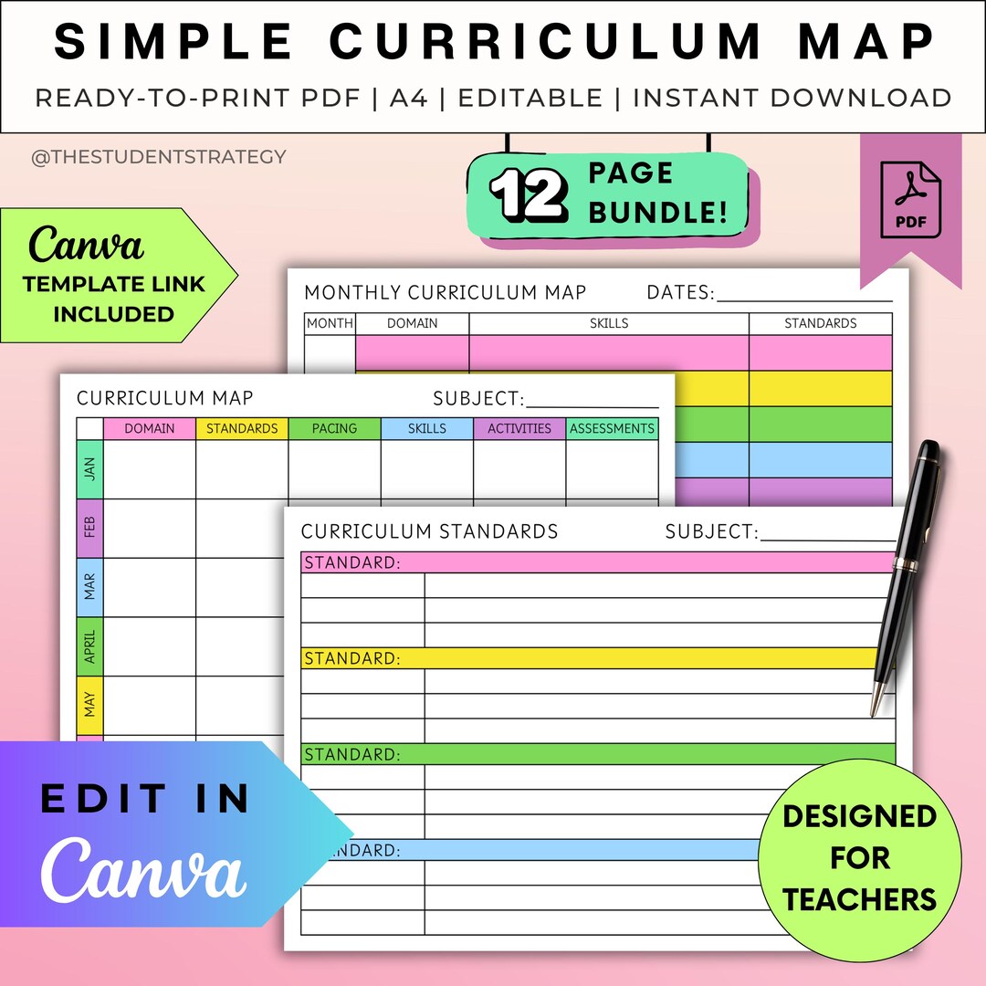 Simple Curriculum Map Template | Curriculum Mapping Bundle for Teachers ...