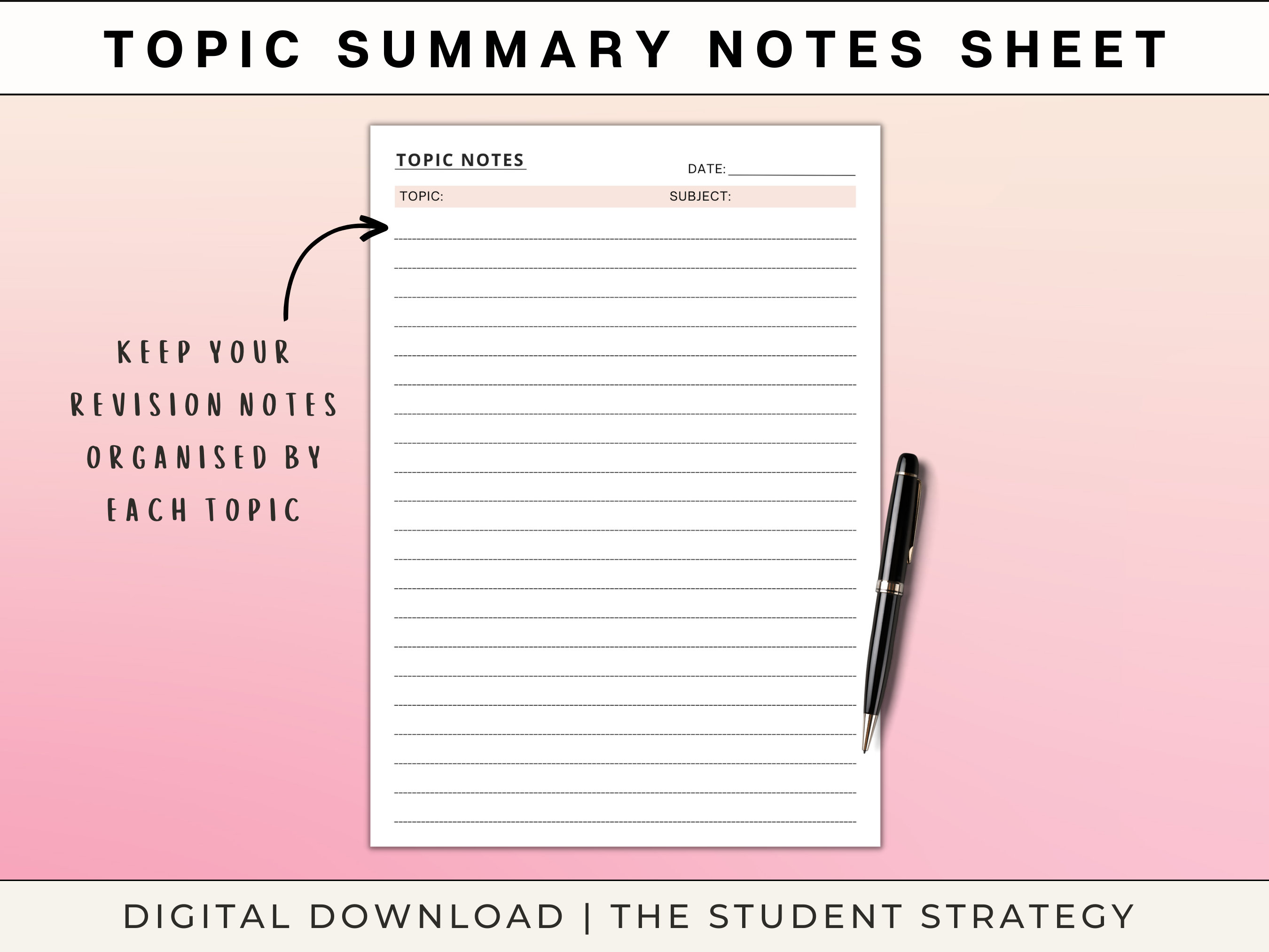 Simple Topic Summary & Note-taking Template | Printable Revision Sheet ...