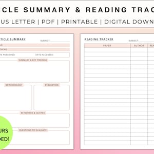 Article Summary & Reading Log Bundle Printable Research Paper Summary ...