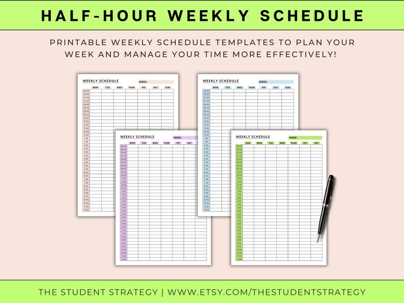 Half-hour Weekly Schedule | Printable Timeblocking Template | Week at a ...