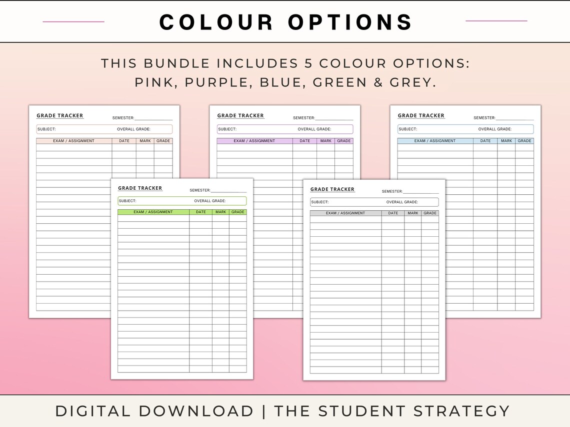 Simple Grade Tracker | Printable Grade Sheet for Students | College ...