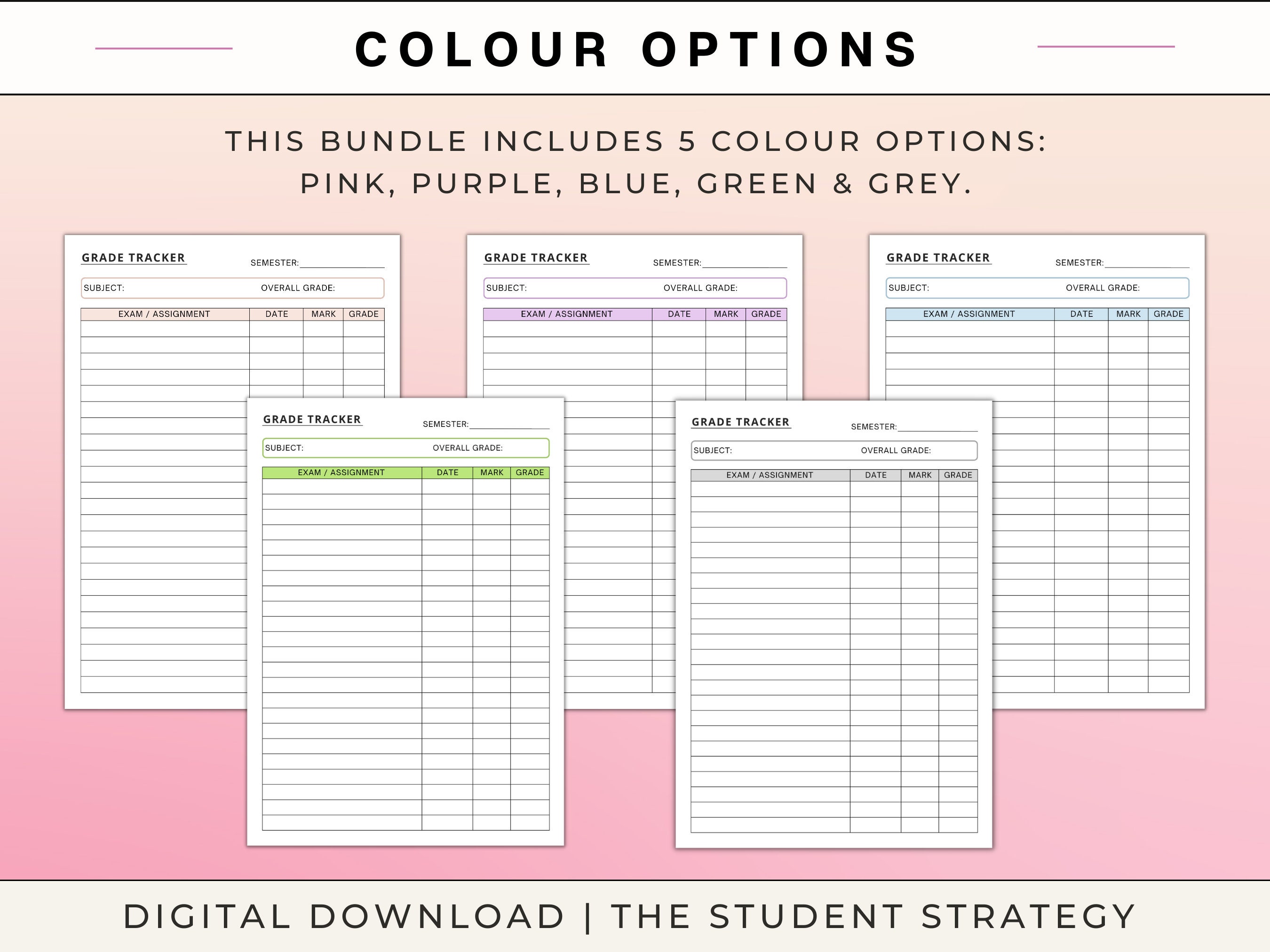 Simple Grade Tracker | Printable Grade Sheet for Students | College ...