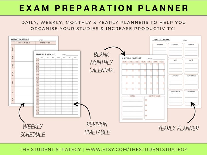 Student Exam Prep Planner | Printable Exam Study Template | College ...