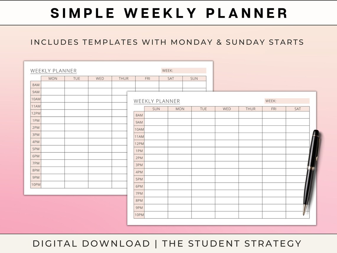 Simple Weekly Schedule Template Weekly Planner Printable Undated Weekly ...