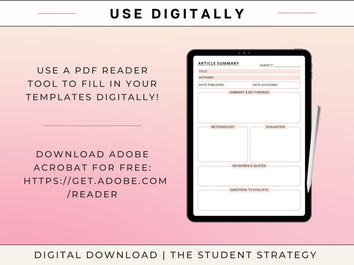 Article Summary Sheet for Students Printable Research Paper Summary ...