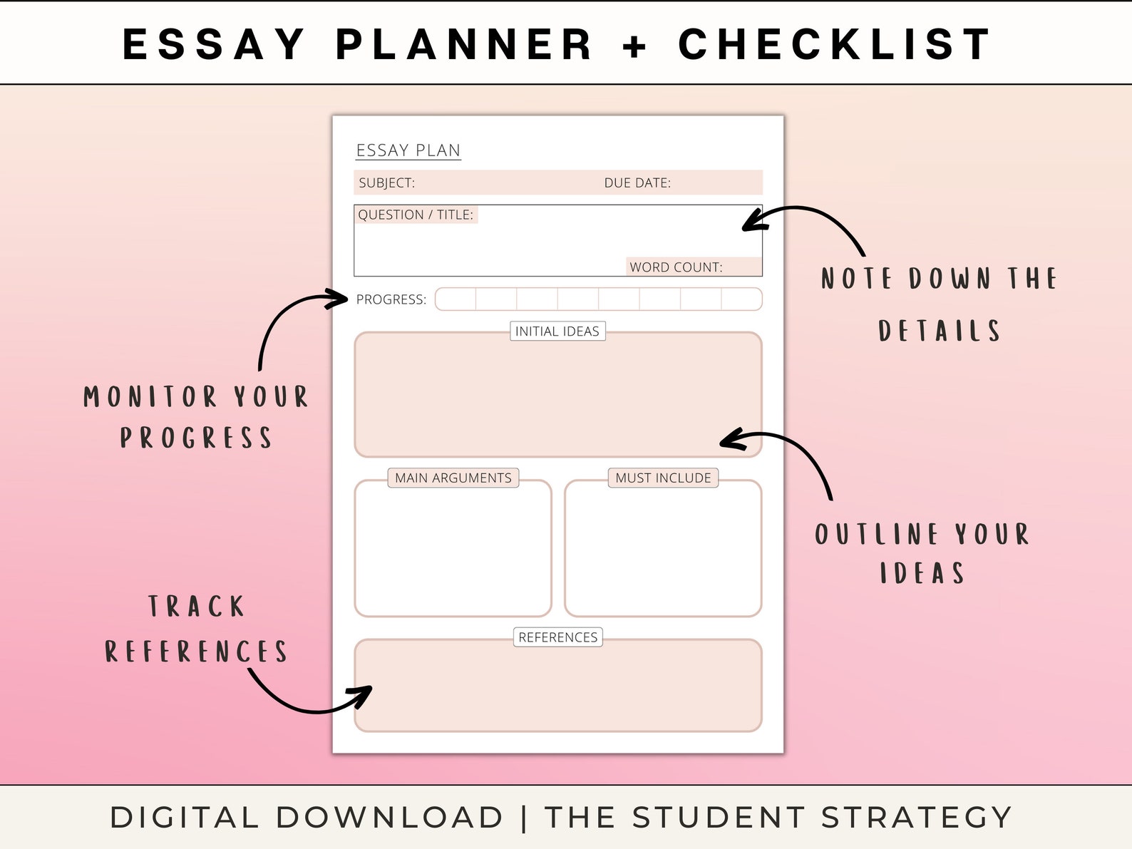 Simple Essay Planner & Checklist | Printable Essay Writing Template for ...