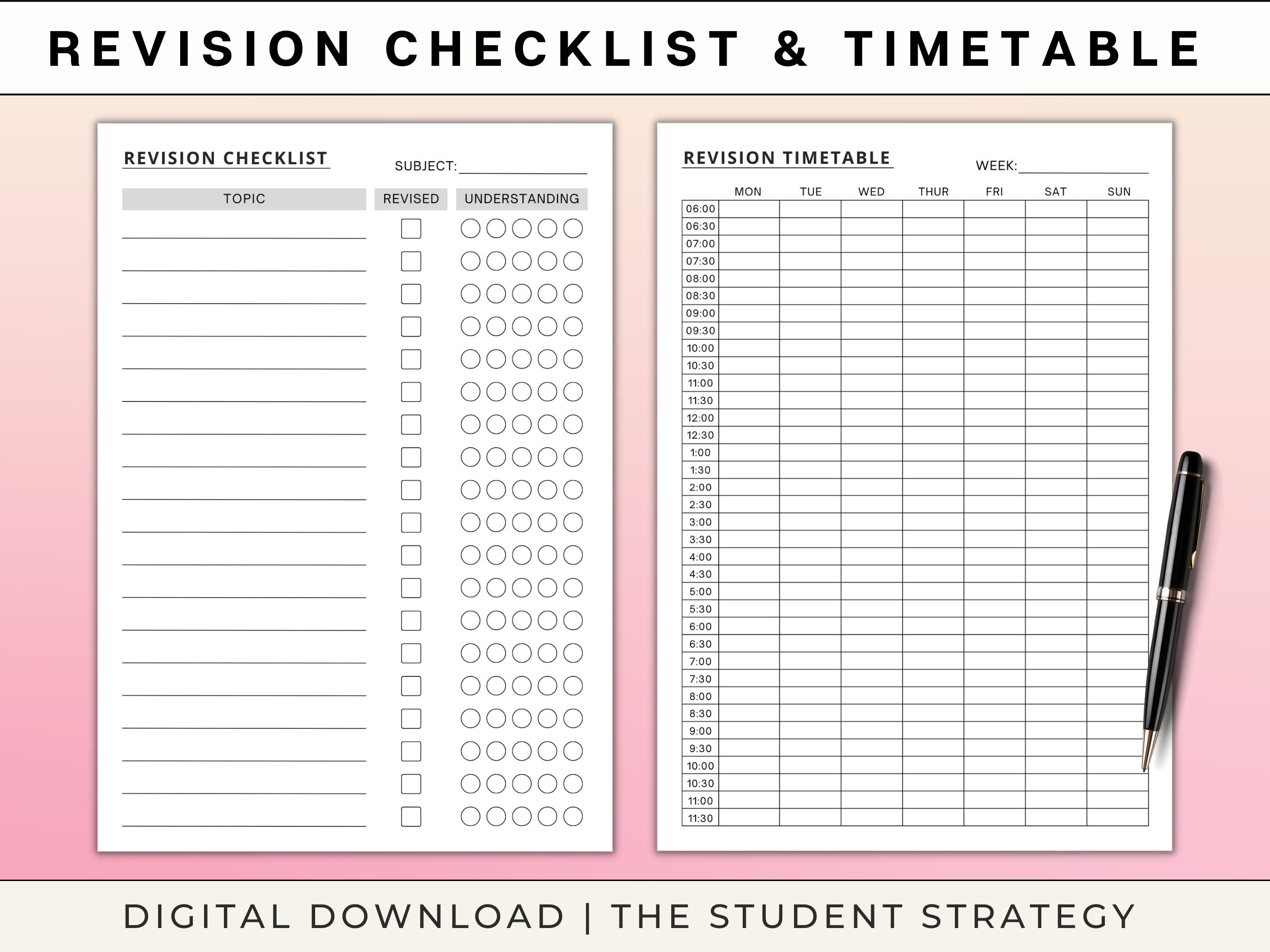 Revision Sheet Bundle | Revision Timetable & Checklist | Study Session ...