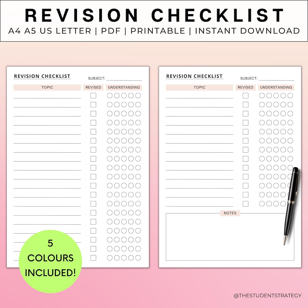 Simple Revision Checklist Printable Student Revision Plan Exam Prep A4 ...