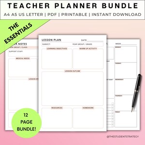 Teacher Planning Template Bundle | Printable Lesson Plan Template ...