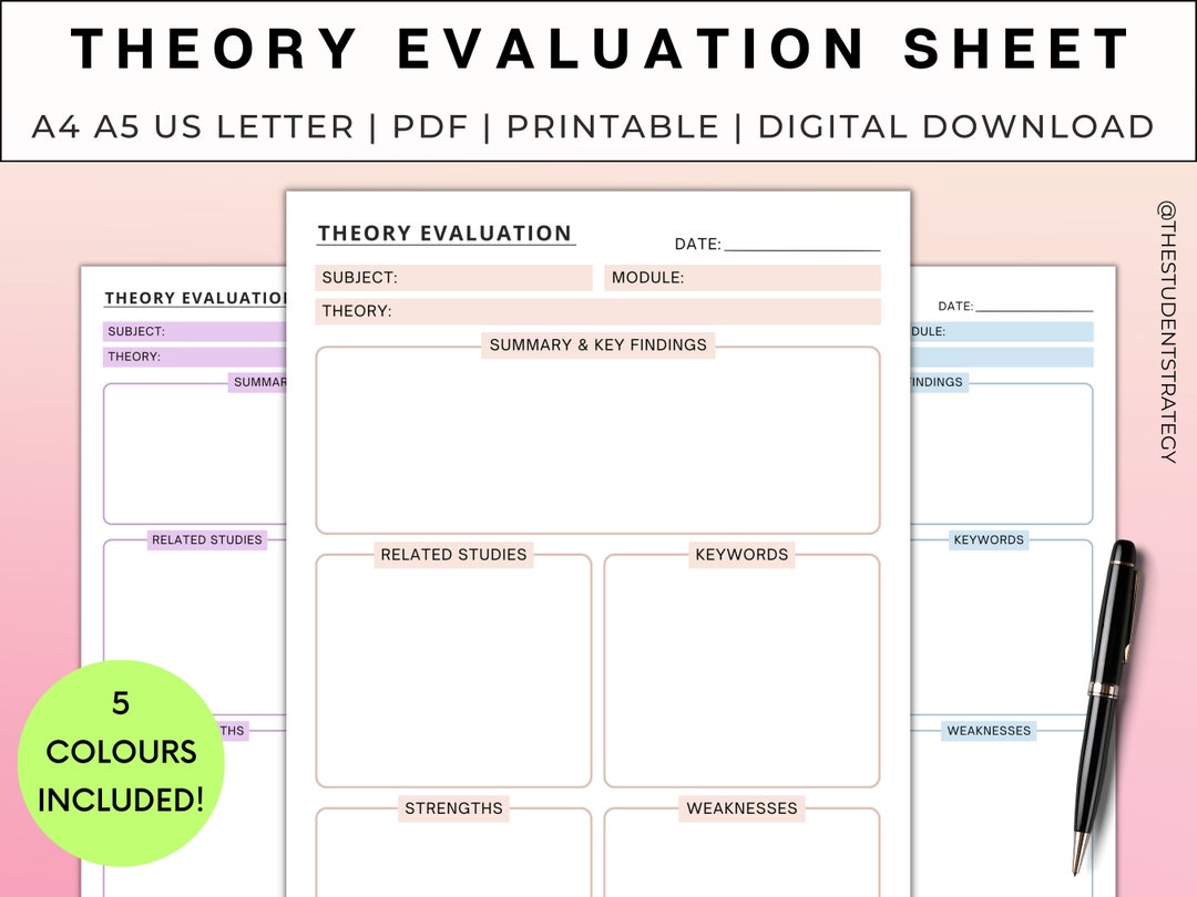 Simple Theory Evaluation Revision Sheet Printable Revision Summary ...