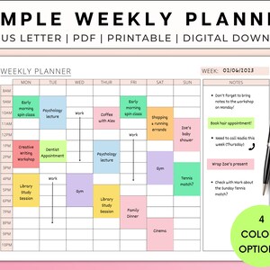 Simple Weekly Schedule Template Weekly Planner Printable Undated Weekly ...