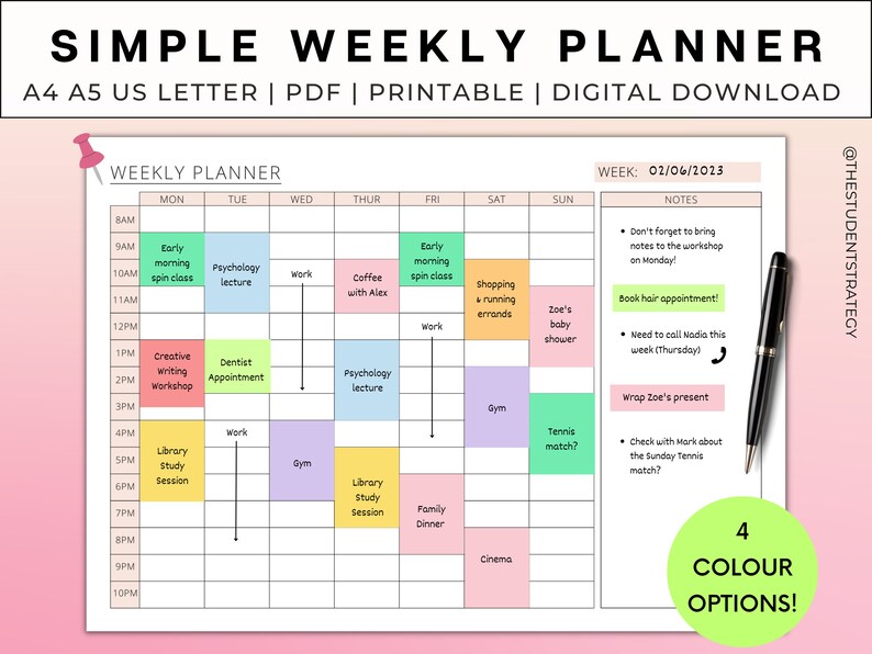 Simple Weekly Schedule Template Weekly Planner Printable Undated Weekly ...