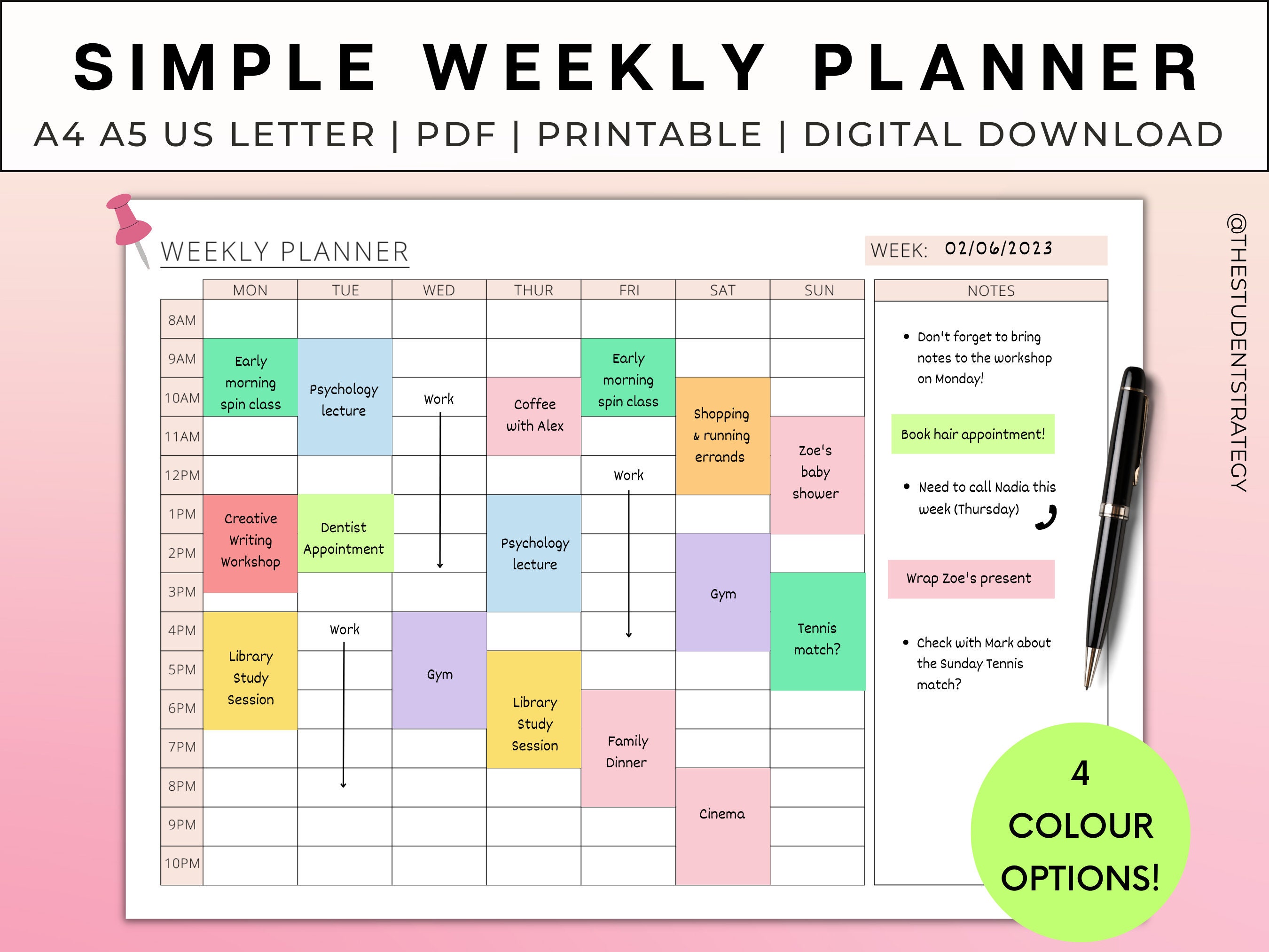 Simple Weekly Schedule Template Weekly Planner Printable Undated Weekly ...