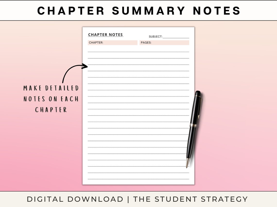 Chapter Summary Sheet & Note-taking Template | Printable Revision Sheet ...