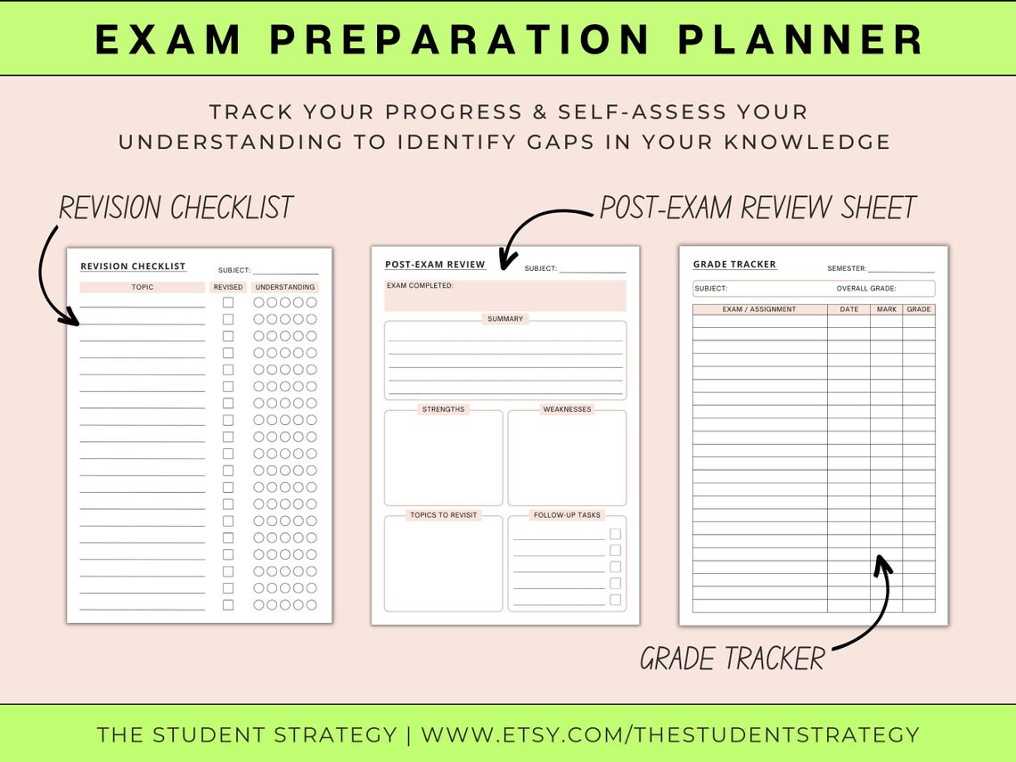 Student Exam Prep Planner | Printable Exam Study Template | College ...