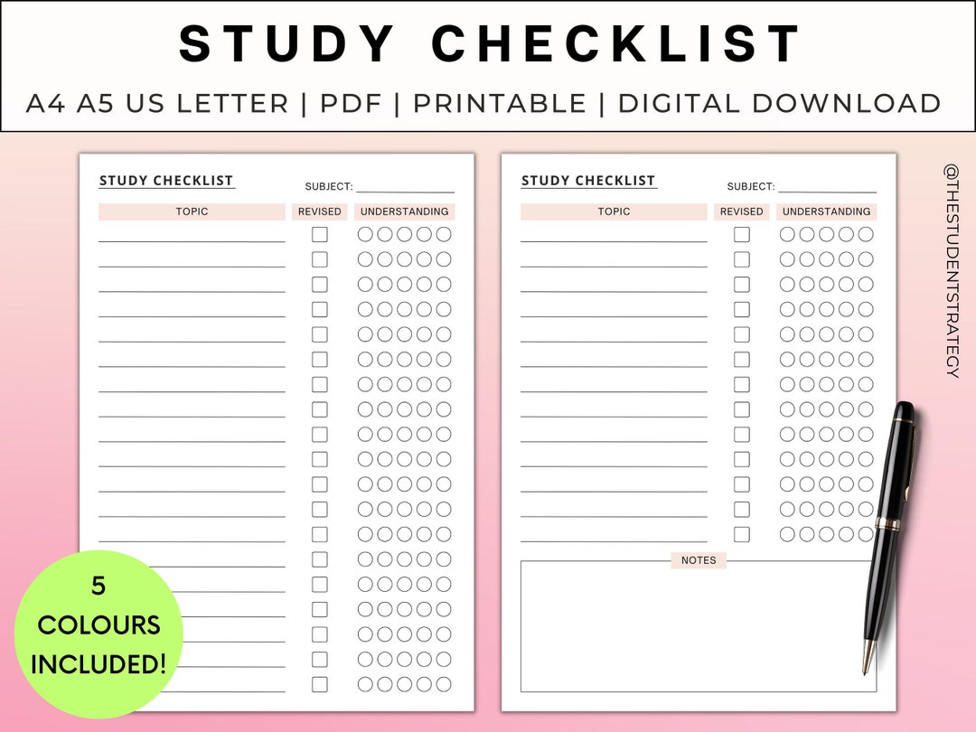 Simple Study Checklist for Students Printable Revision - Etsy