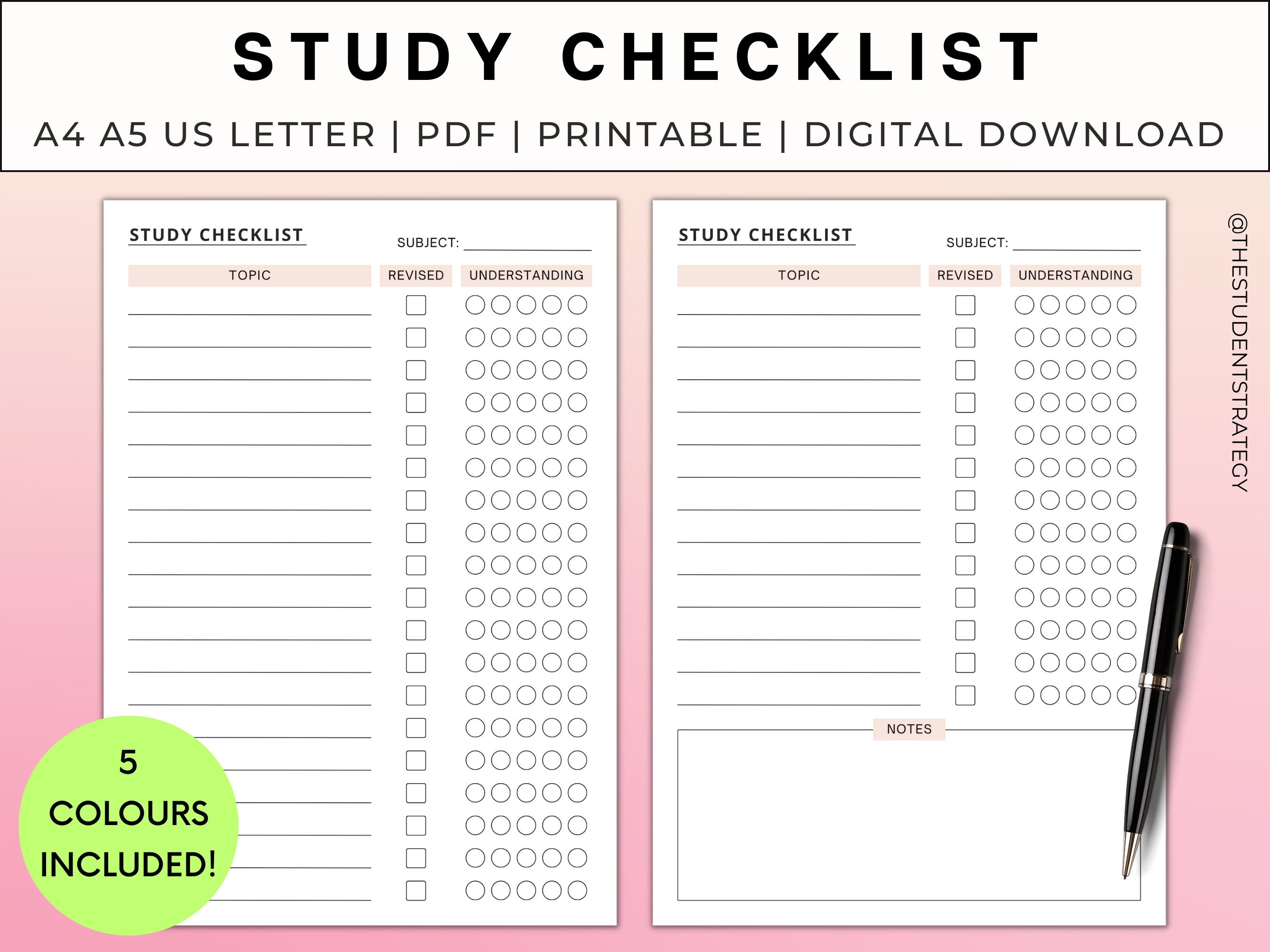 Simple Study Checklist for Students Printable Revision Checklist ...