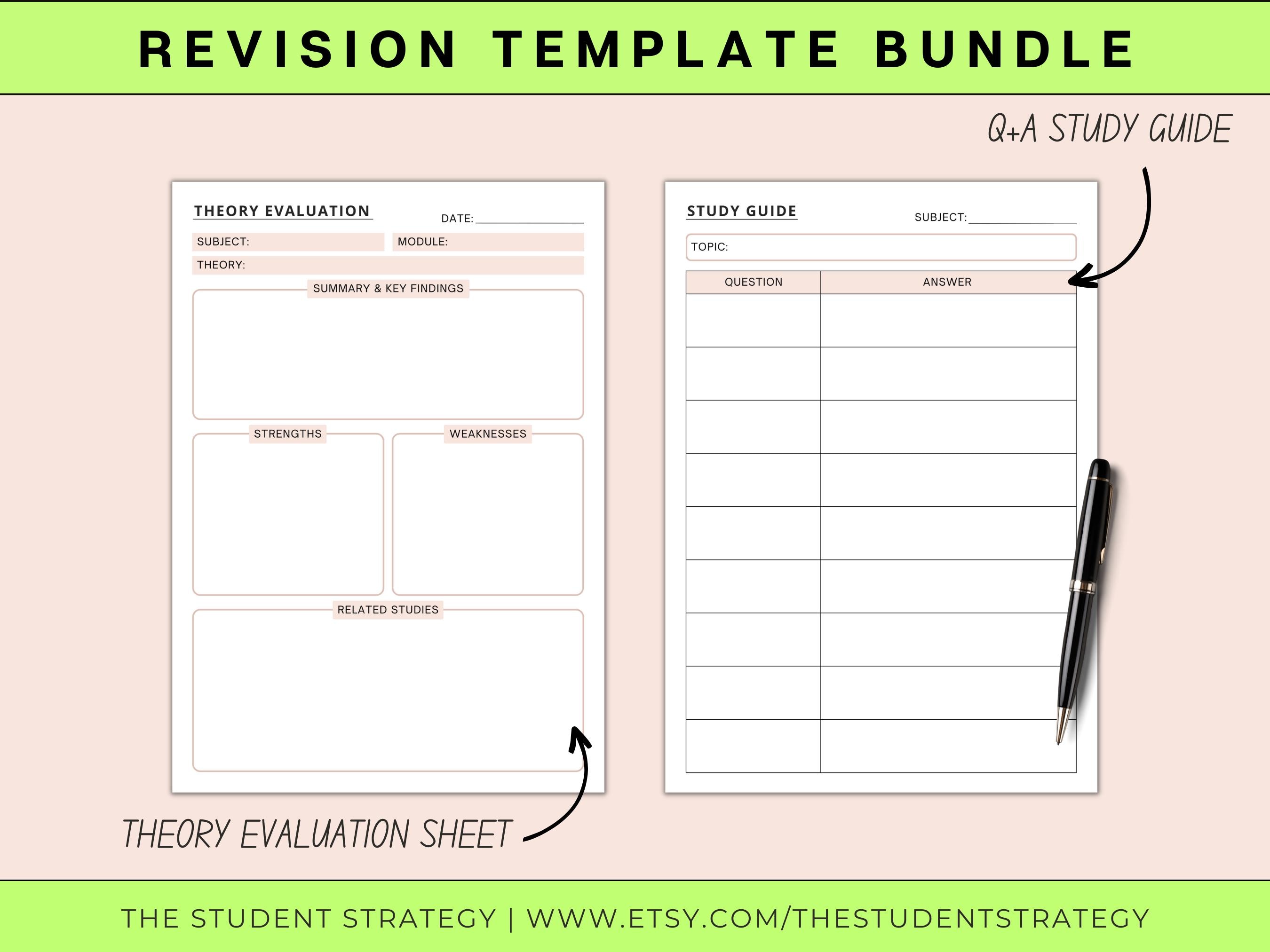 Revision Template Bundle | Printable Revision Sheets for Students ...