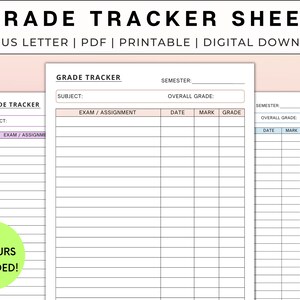 Simple Grade Tracker Printable Grade Sheet for Students College ...
