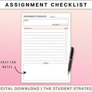 Simple Assignment Checklist for Students | Printable Assignment Planner ...