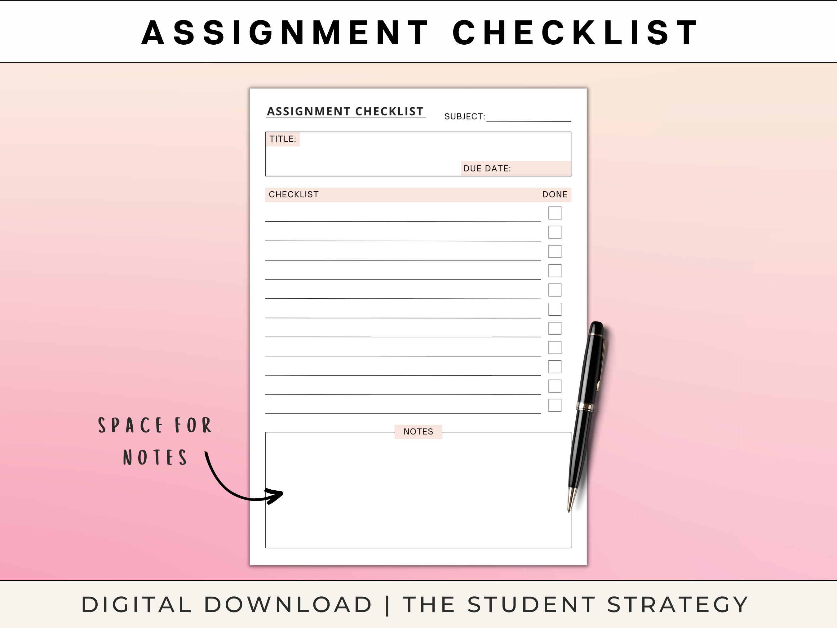 Simple Assignment Checklist for Students | Printable Assignment Planner ...