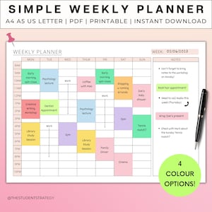 Simple Weekly Schedule Template | Weekly Planner Printable | Undated ...