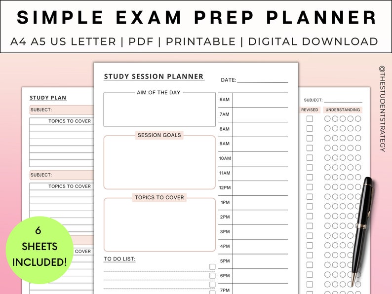Simple Exam Prep Planner Printable Exam Study Template Revision ...