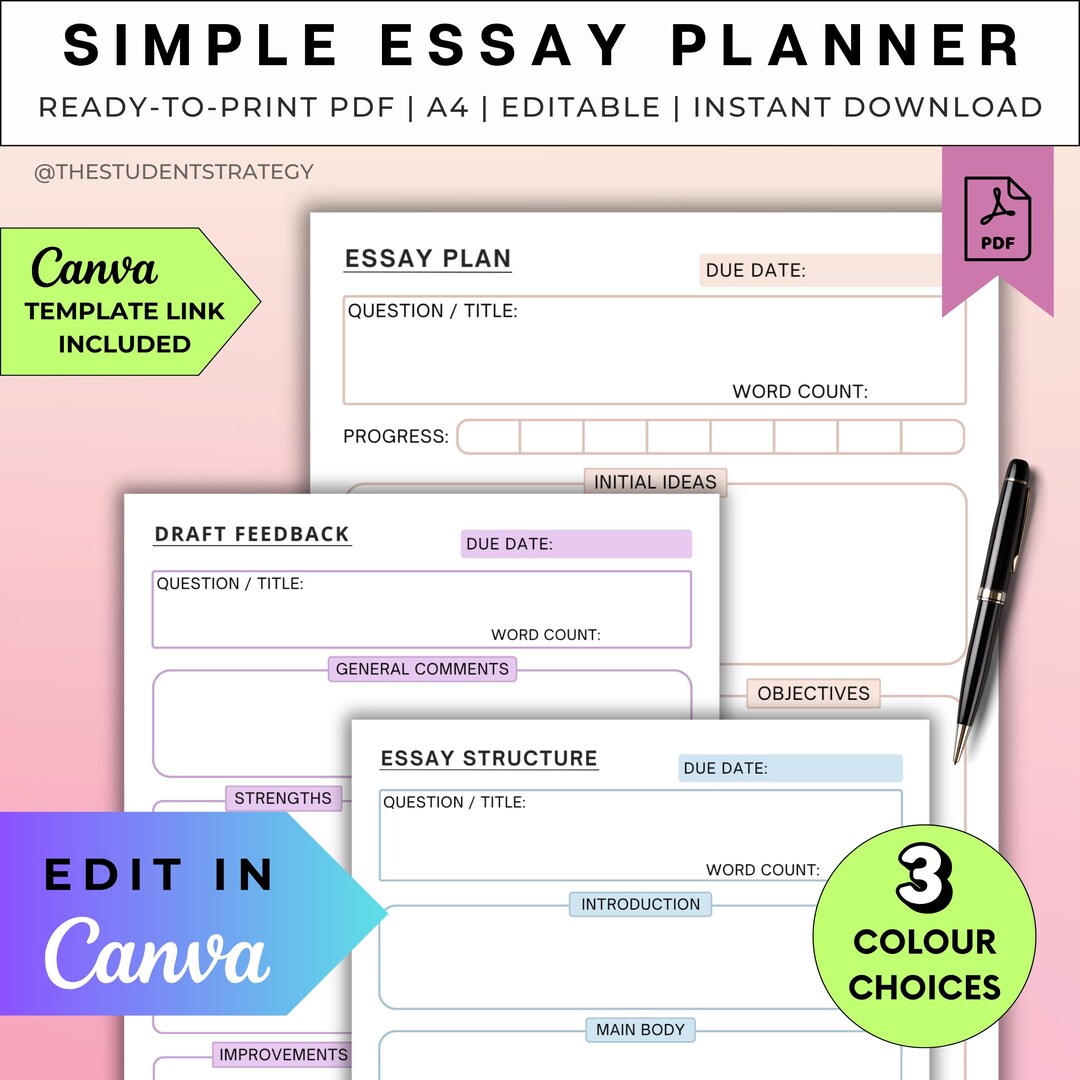Simple Essay Planner & Checklist | Printable Essay Writing Template for ...