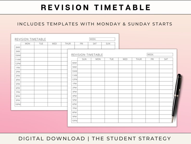 Revision Timetable | Study Schedule | Printable Timetable Template for ...