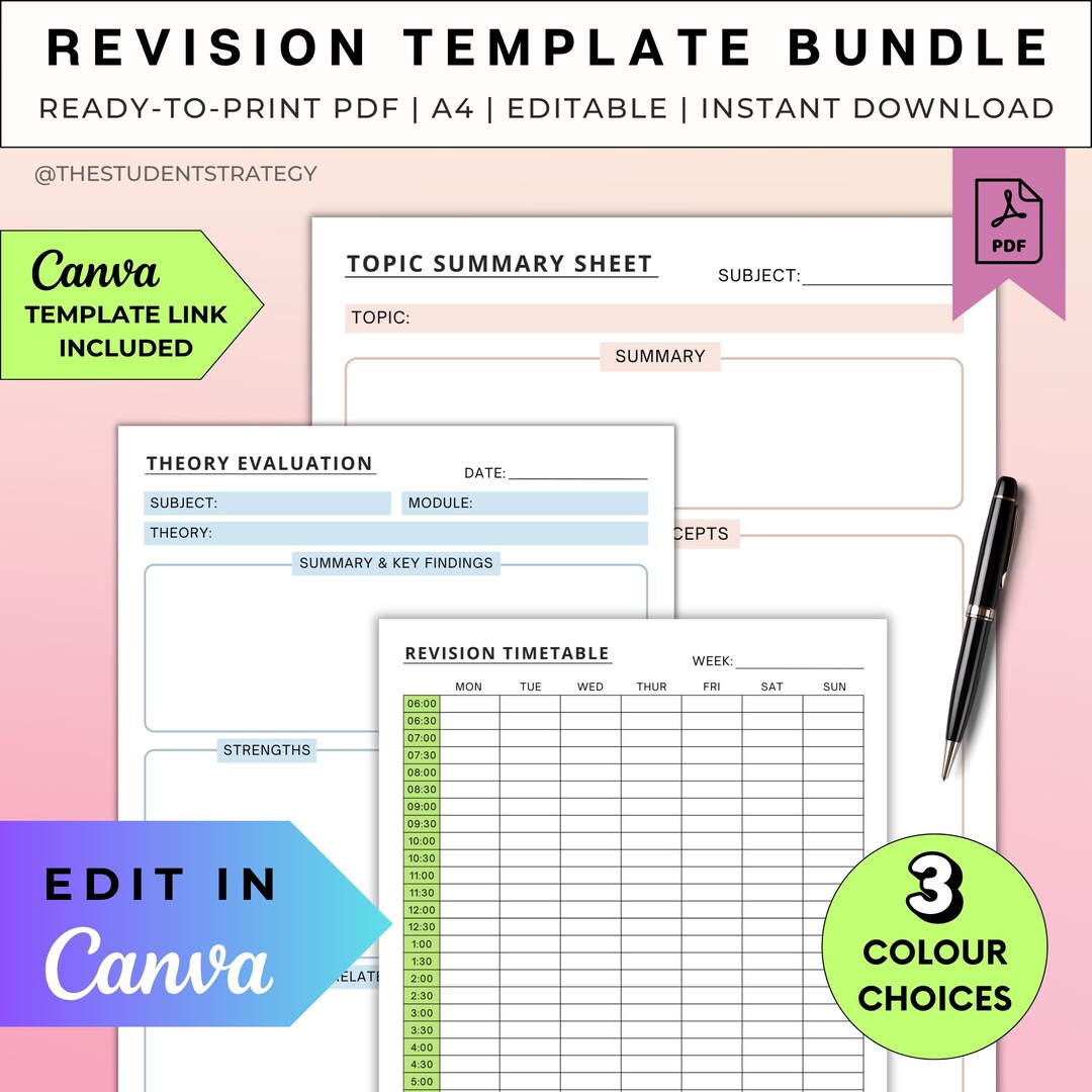 Revision Template Bundle | Printable Revision Sheets for Students ...