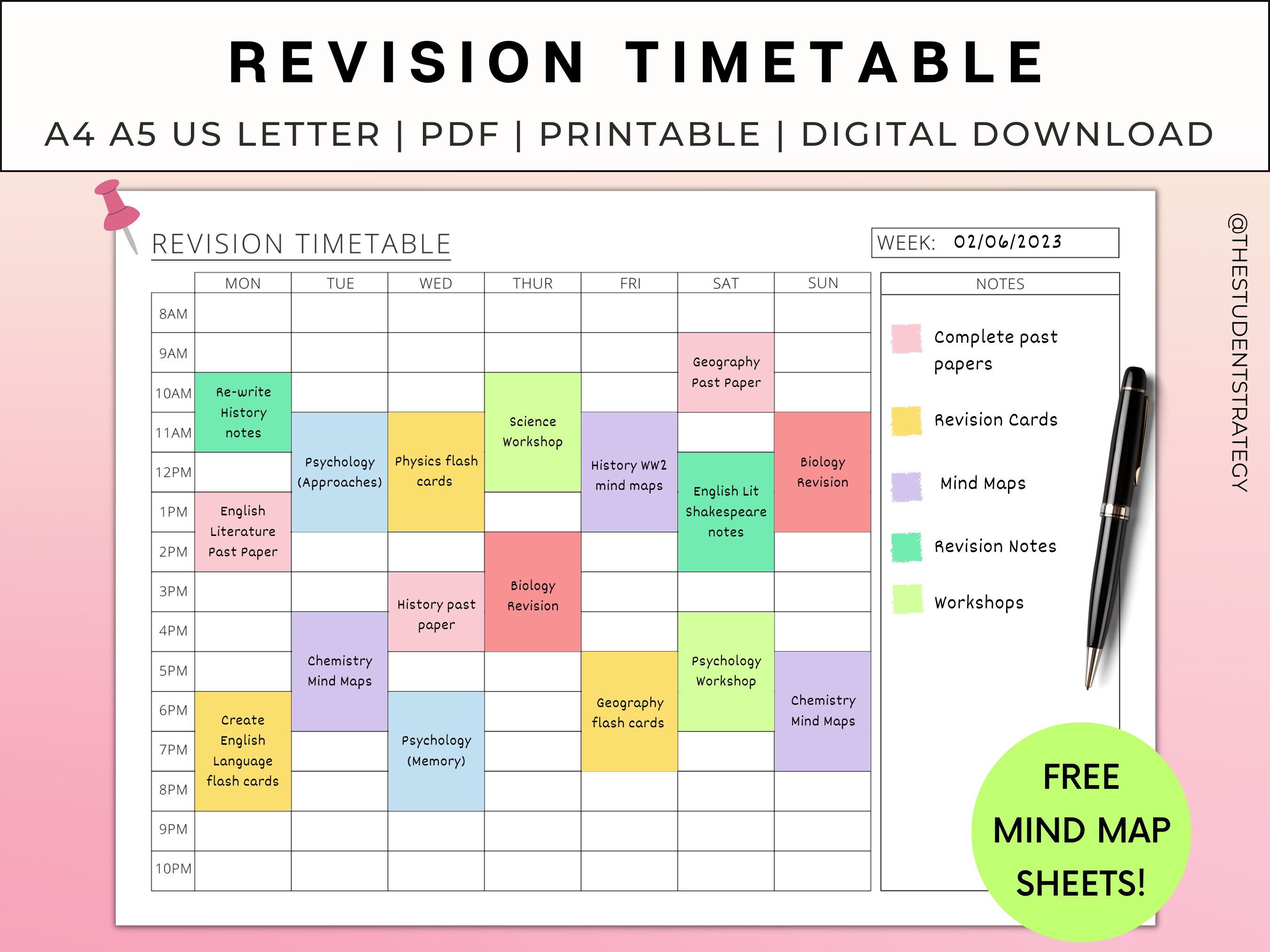 Revision Timetable Study Schedule Printable Timetable - Etsy UK