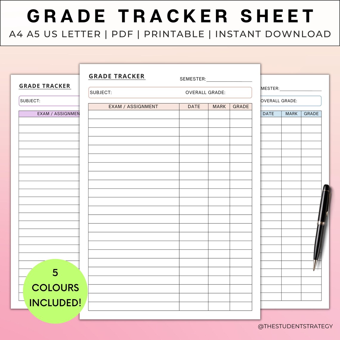 Simple Grade Tracker | Printable Grade Sheet for Students | College ...