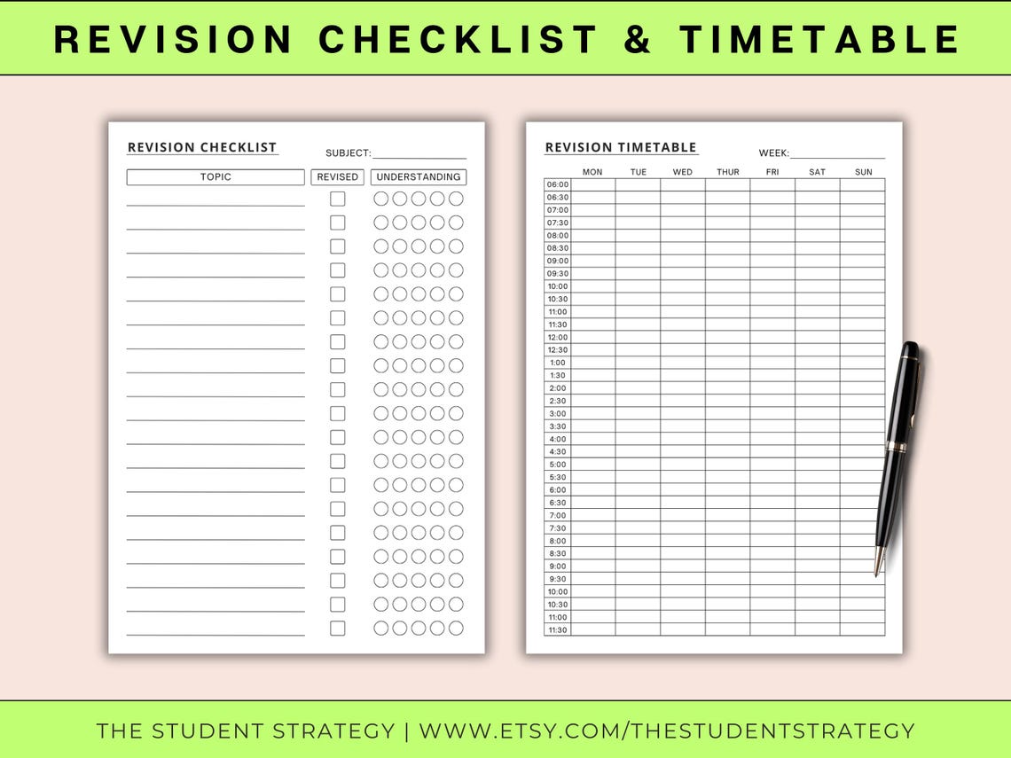 Revision Sheet Bundle | Revision Timetable & Checklist | Study Session ...