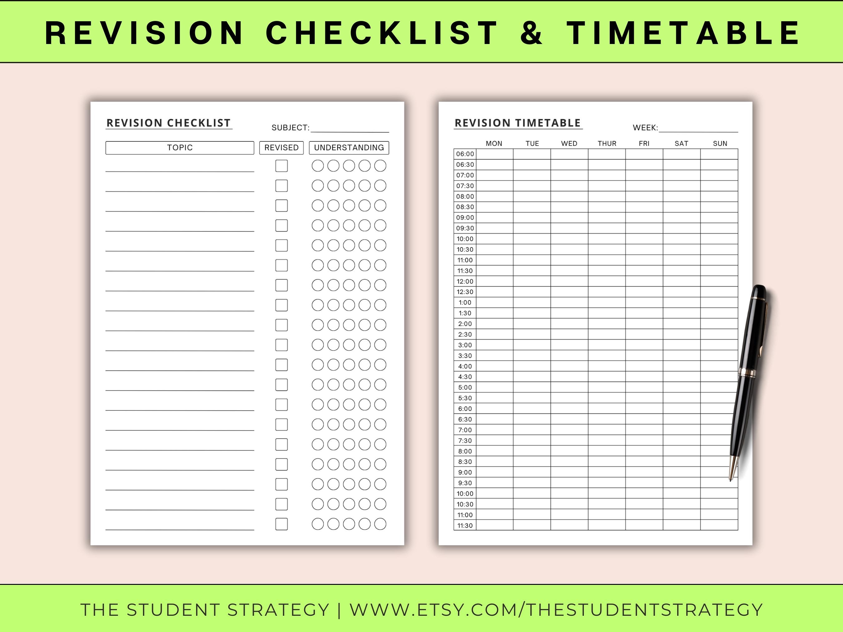 Revision Sheet Bundle | Revision Timetable & Checklist | Study Session ...
