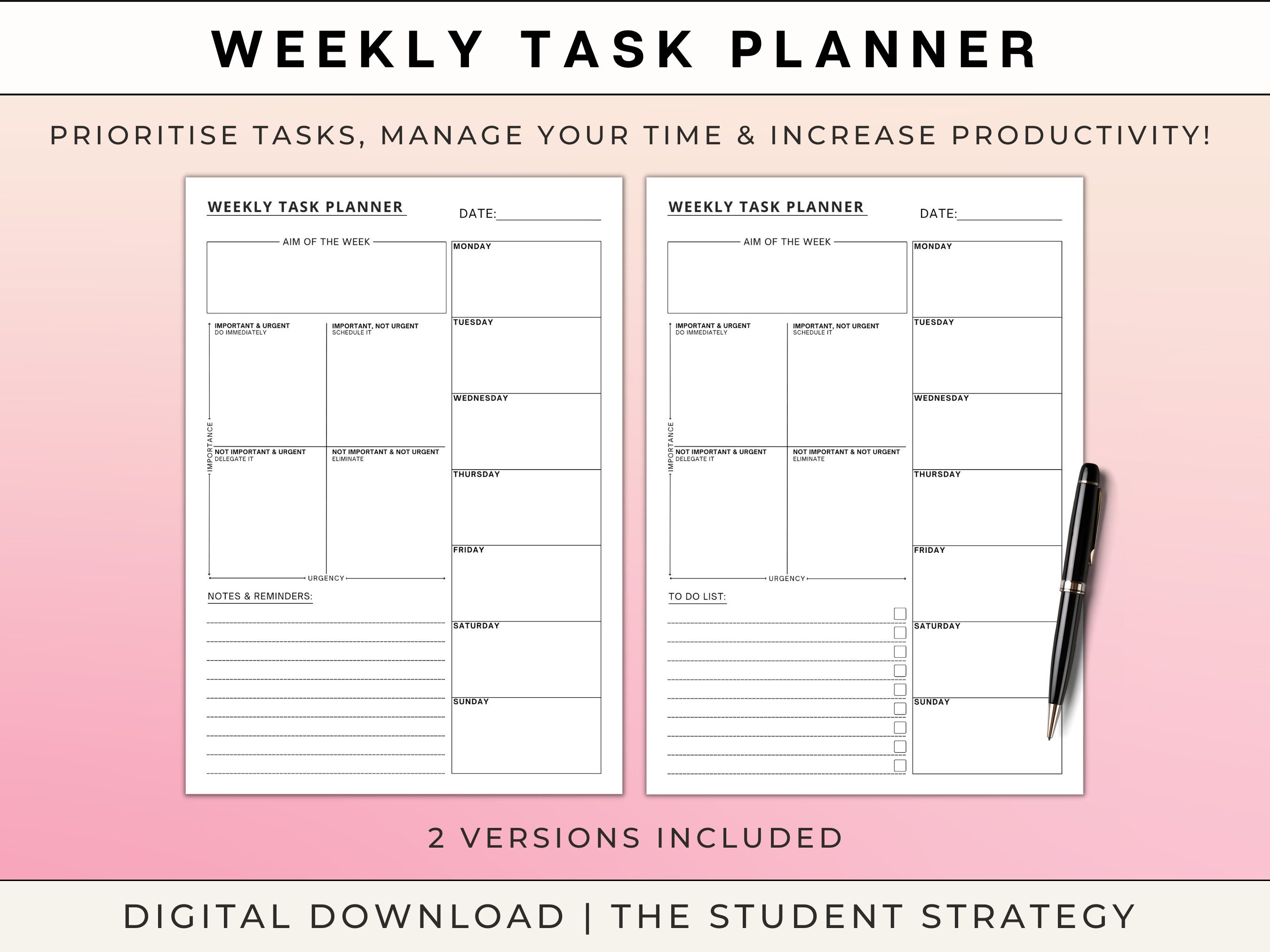 Weekly Priority Planner | Eisenhower Matrix | Task Priority Matrix ...