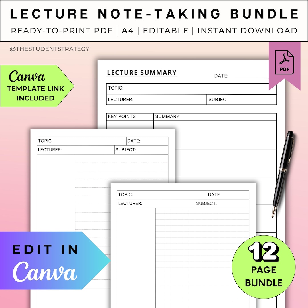 Lecture Notes Template Pack | Printable Cornell Note-taking for ...
