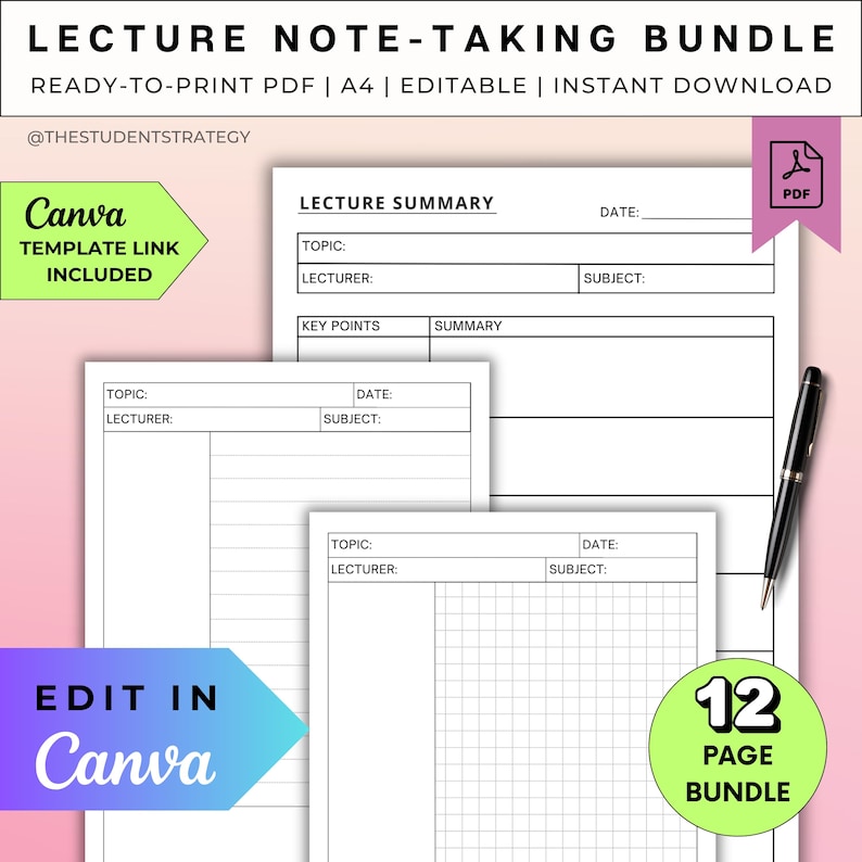 Lecture Notes Template Pack | Printable Cornell Note-taking for ...