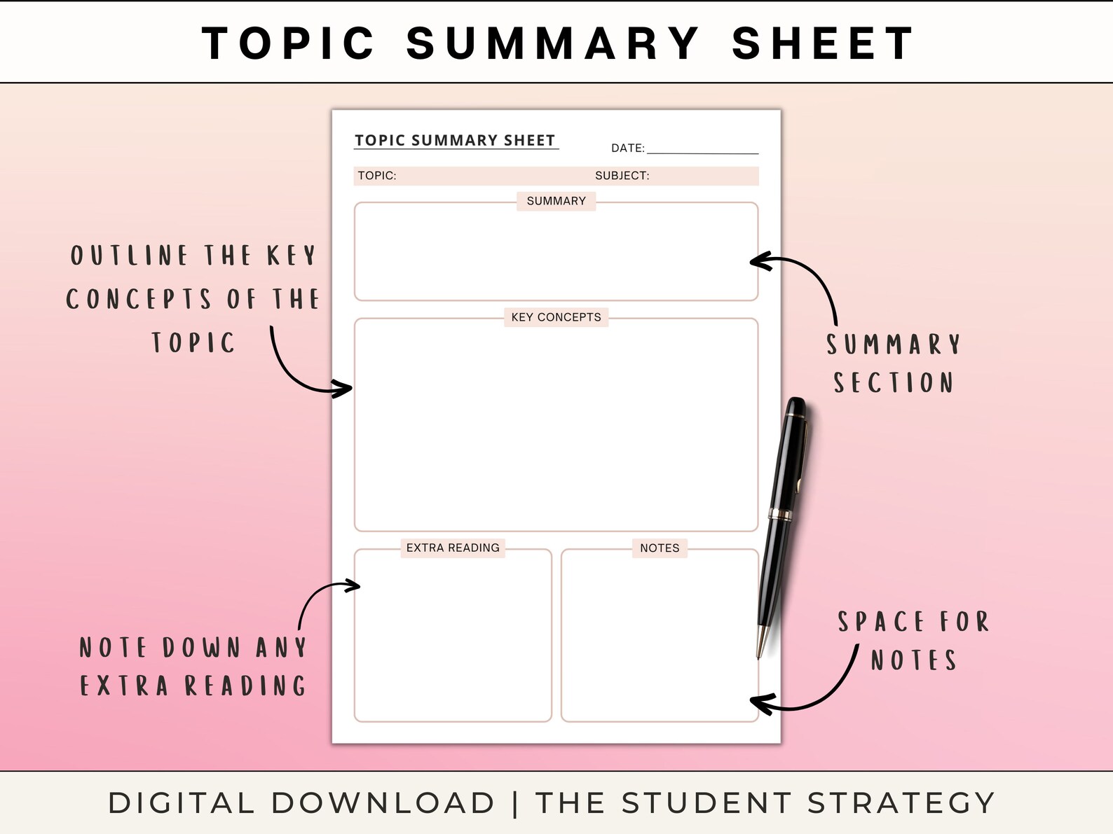 Simple Topic Summary & Note-taking Template | Printable Revision Sheet ...
